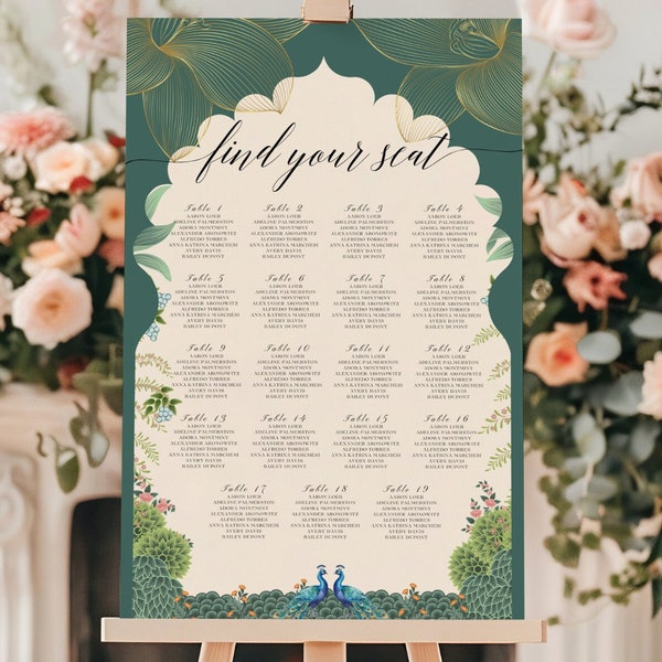 Large Downloadable Seating Chart for Indian Weddings, Editable Seating ...