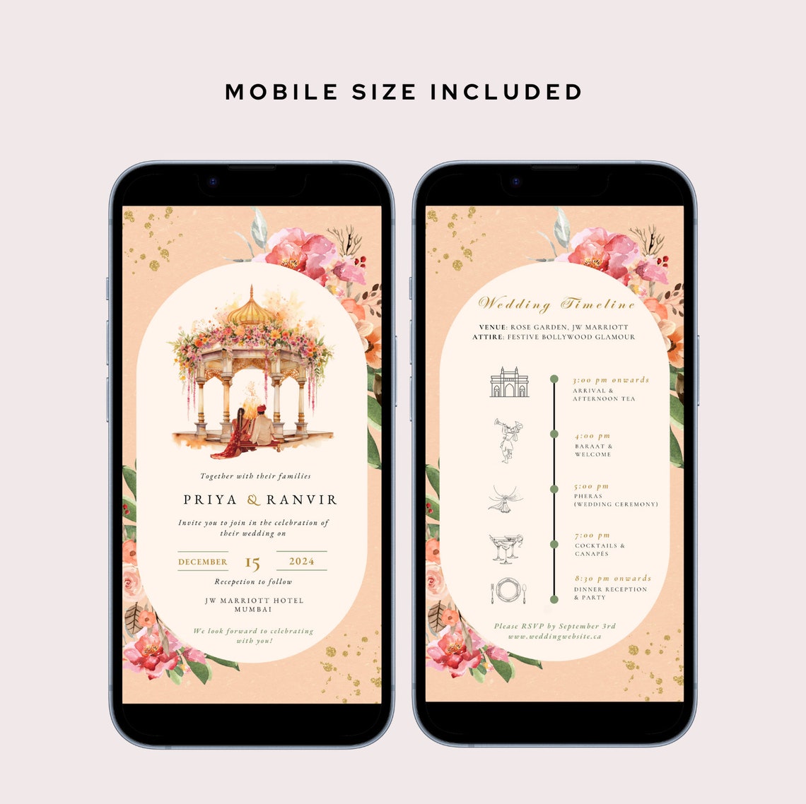 Indian Wedding Invitation Template, Digital Hindu Wedding Save the Date ...
