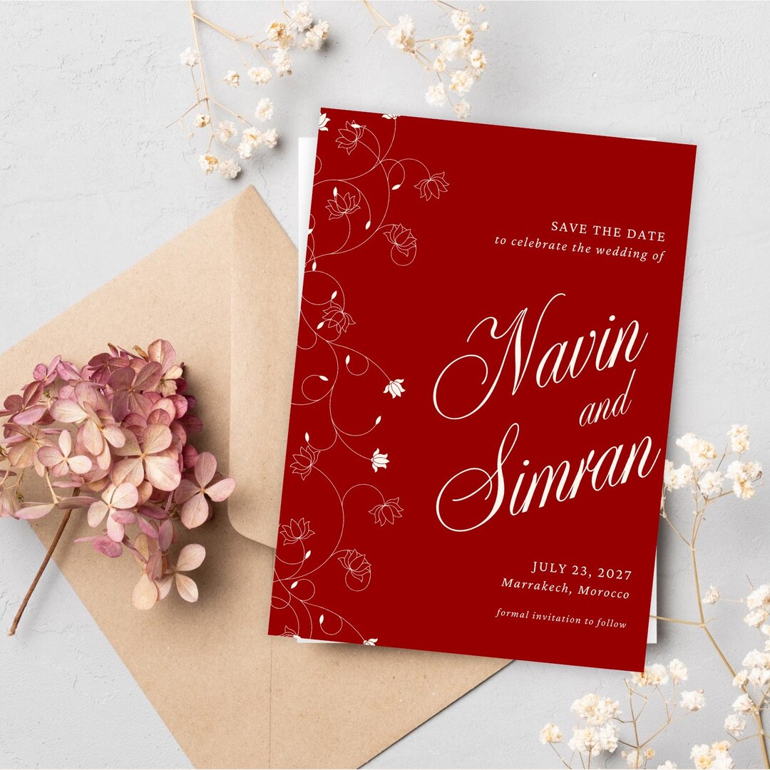 Regal Red Gold Indian Wedding Invitation, Floral Digital Template ...