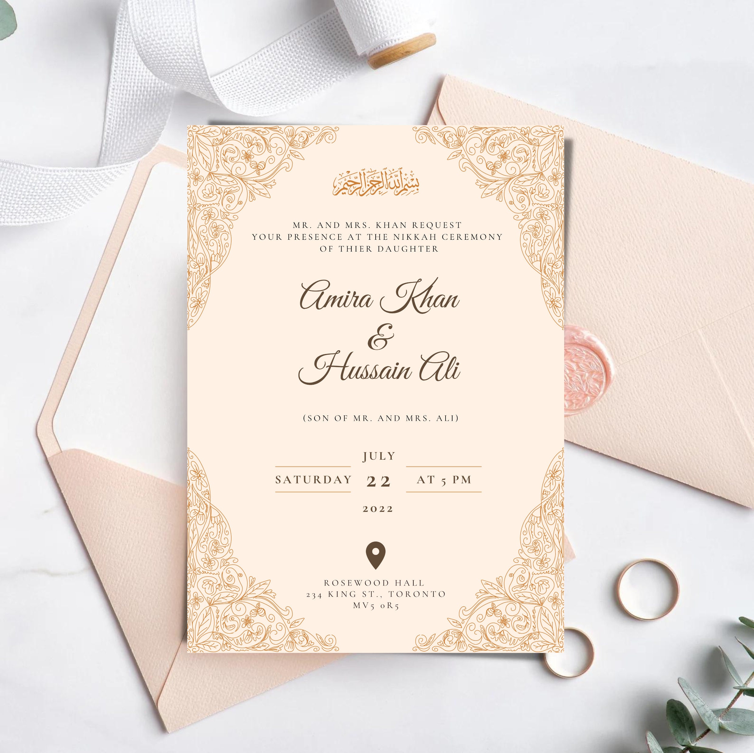 Digital Muslim Wedding Invitation Template, Electronic Walima Invite ...
