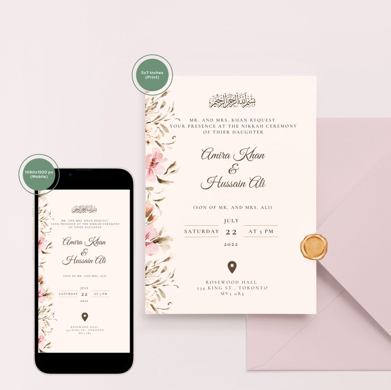 Digital Muslim Wedding Invitation Template, Electronic Walima Invite ...