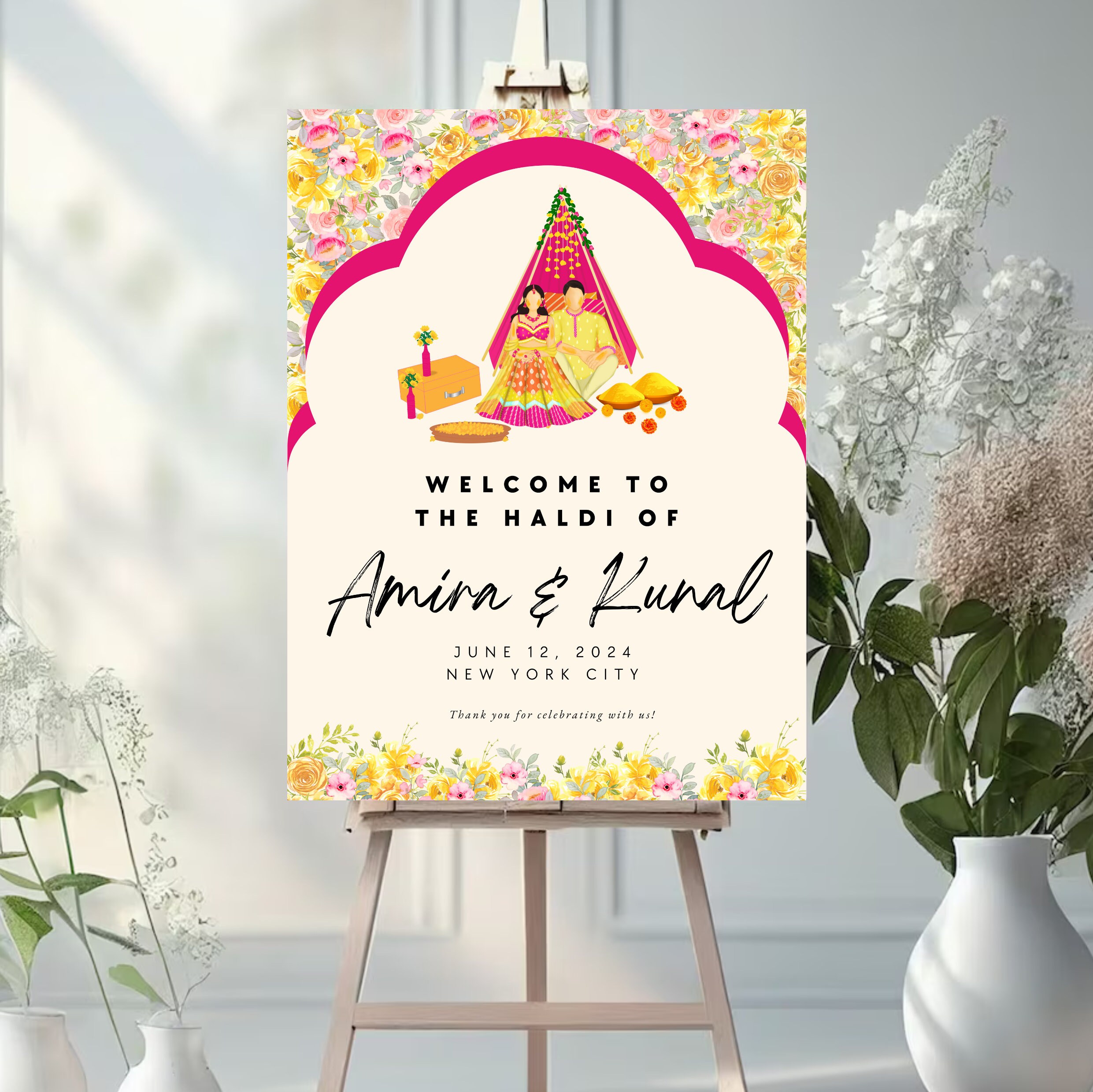 Haldi Sign, Haldi Decor, Pithi Welcome Signage, Indian Wedding Welcome ...