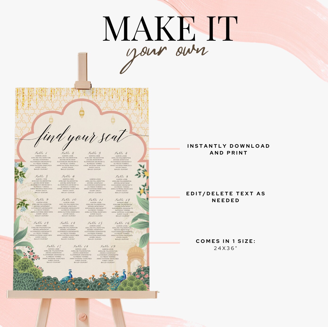 Large Downloadable Seating Chart for Indian Weddings, Editable Seating ...