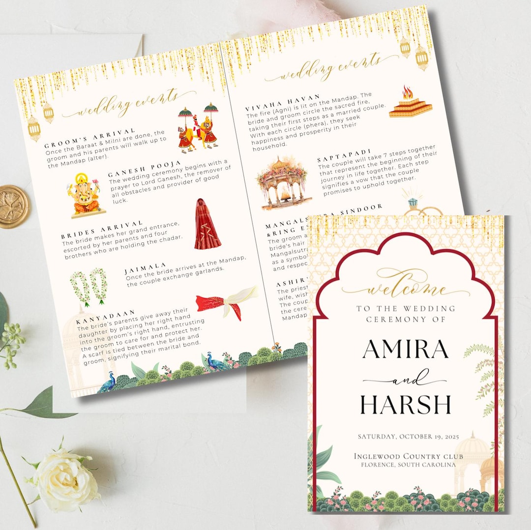 Custom Indian Wedding Program, Hindu Wedding Day Itinerary, Indian ...