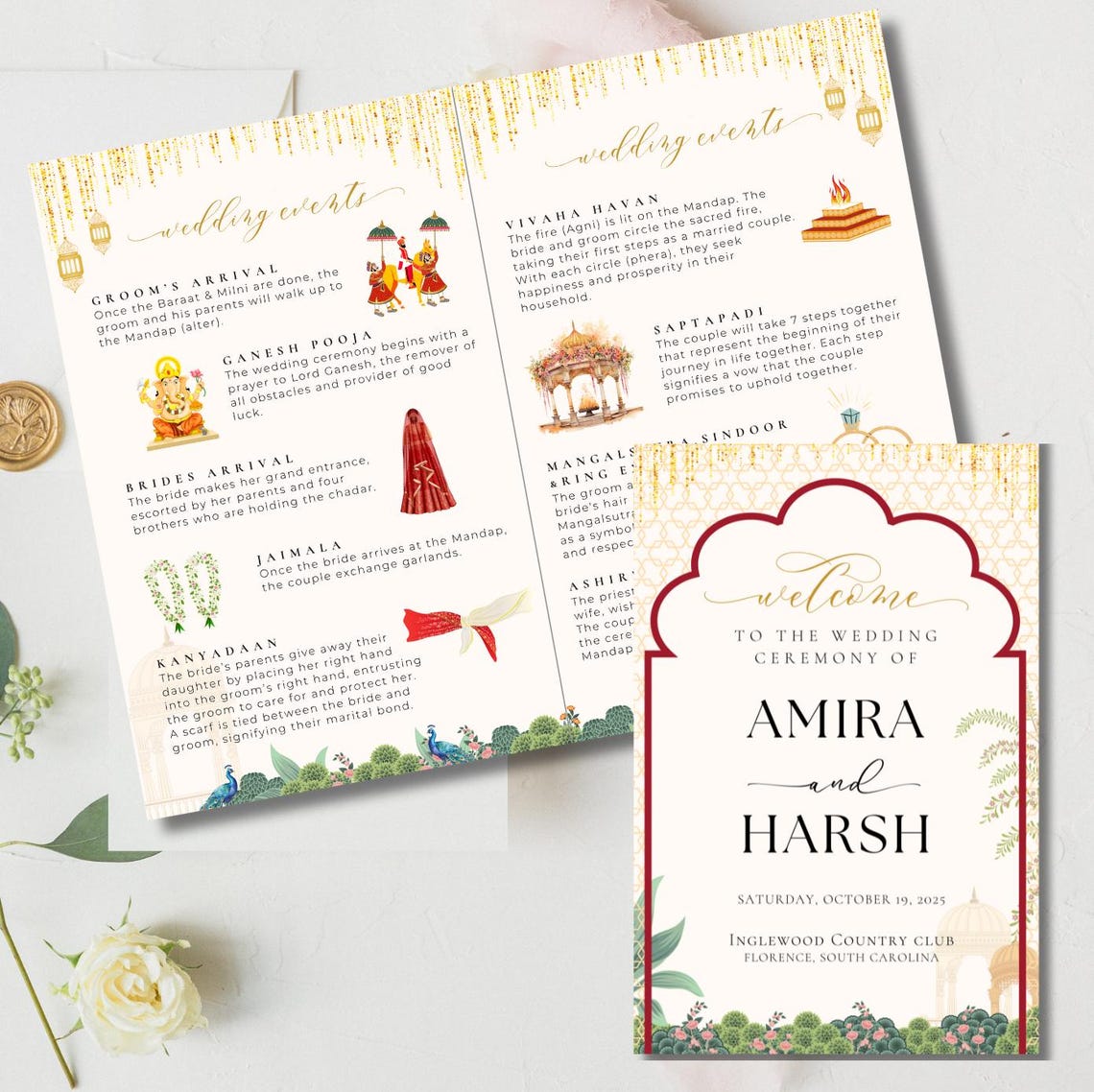 Custom Indian Wedding Program, Hindu Wedding Day Itinerary, Indian ...