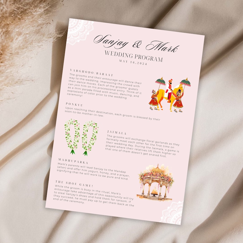 Custom Indian Wedding Program, Hindu Wedding Day Itinerary, Indian ...