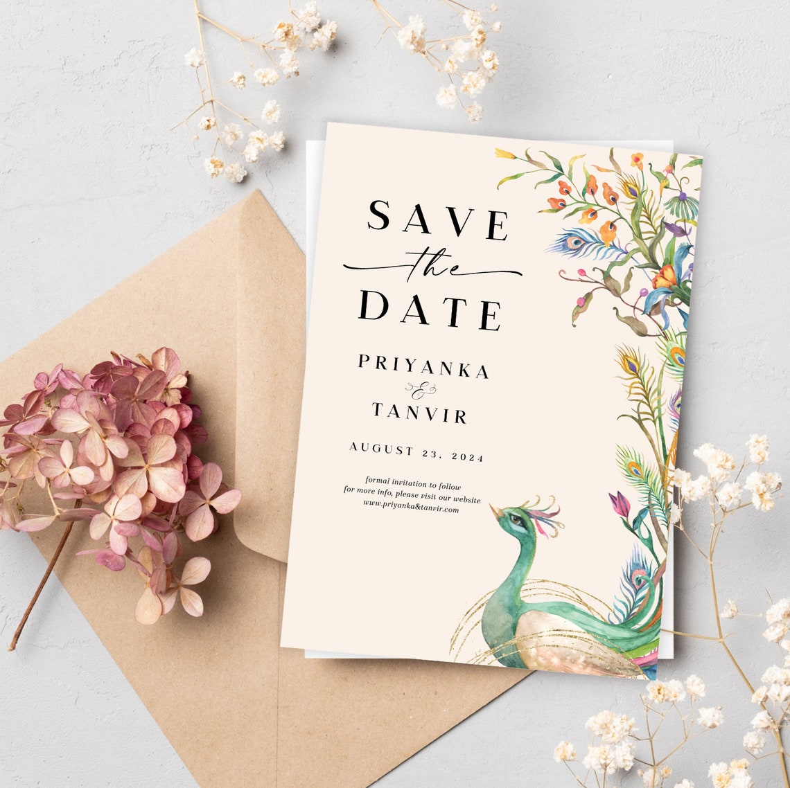 Peacock Save the Date, Indian Wedding Invitation, Hindu Wedding RSVP ...