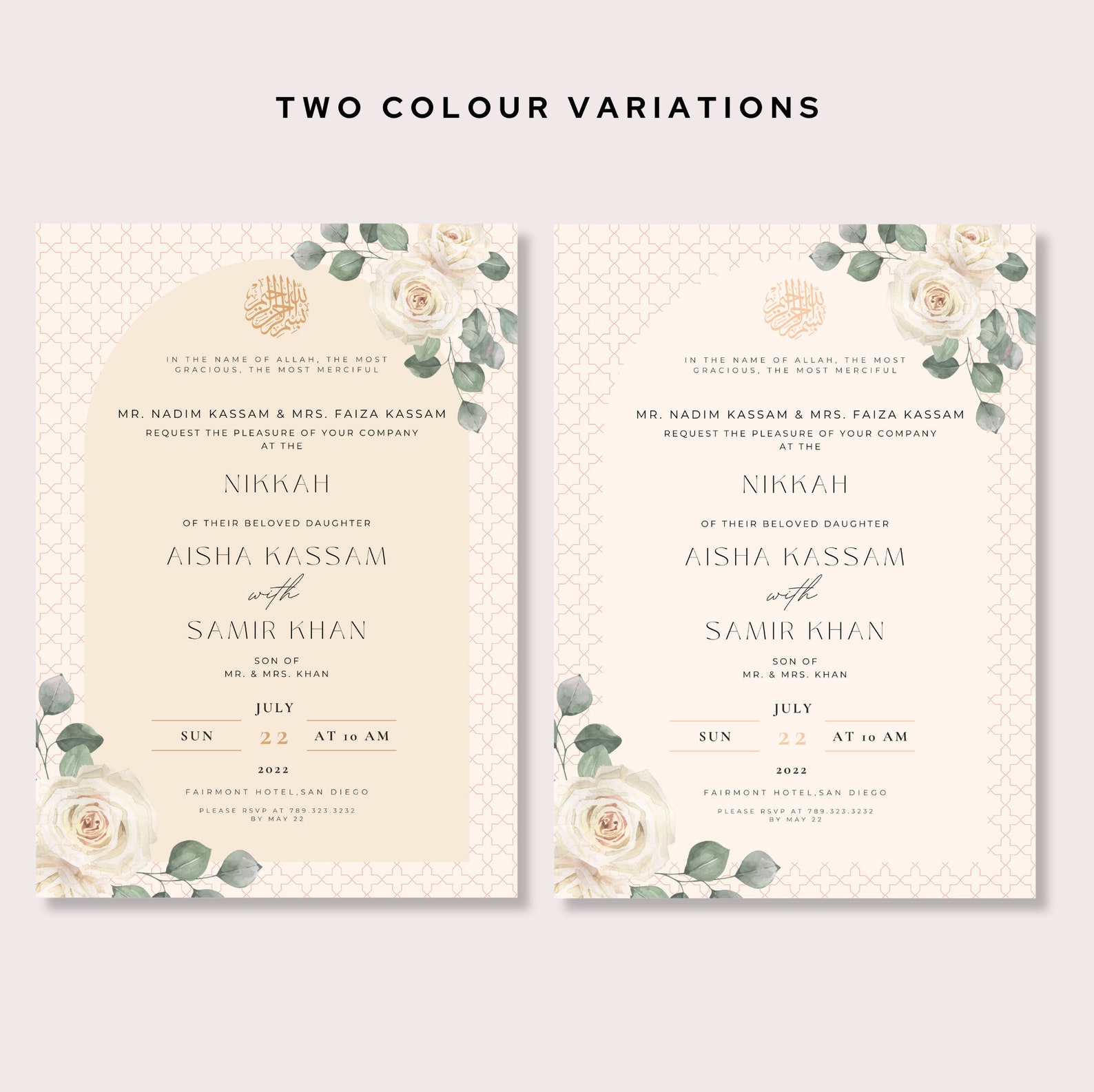 Digital Muslim Wedding Invitation Template, Editable Printable Islamic ...