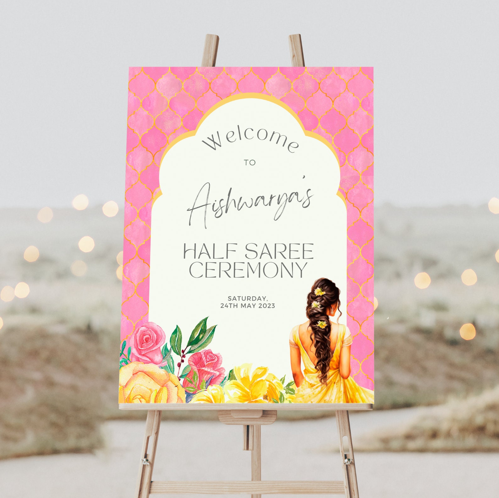 Half Saree Ceremony Sign, Puberty Ceremony Entrance Signage, Canva ...