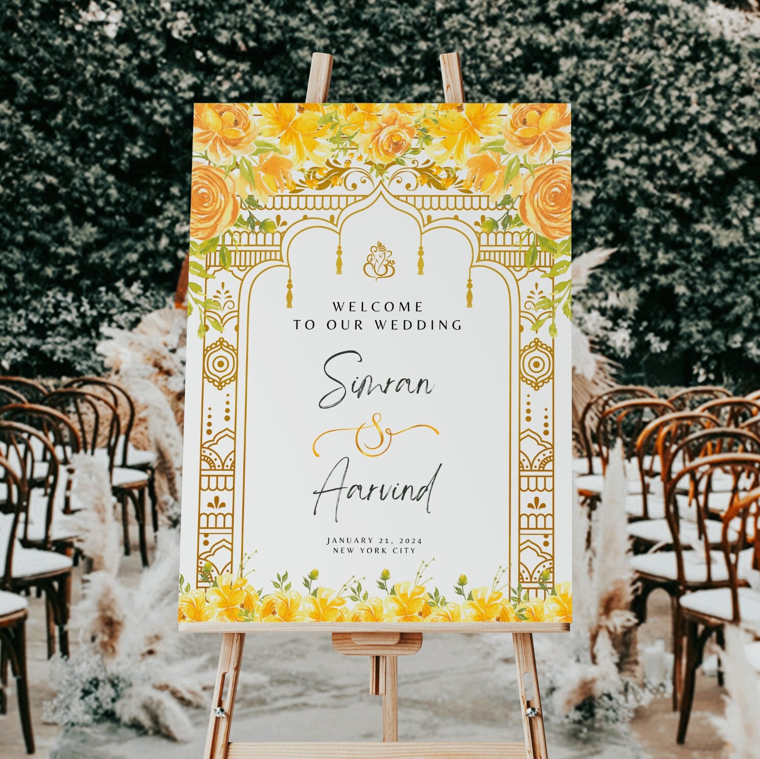 Royal Indian Wedding Welcome Sign, Wedding Entrance Signage for Hindu ...