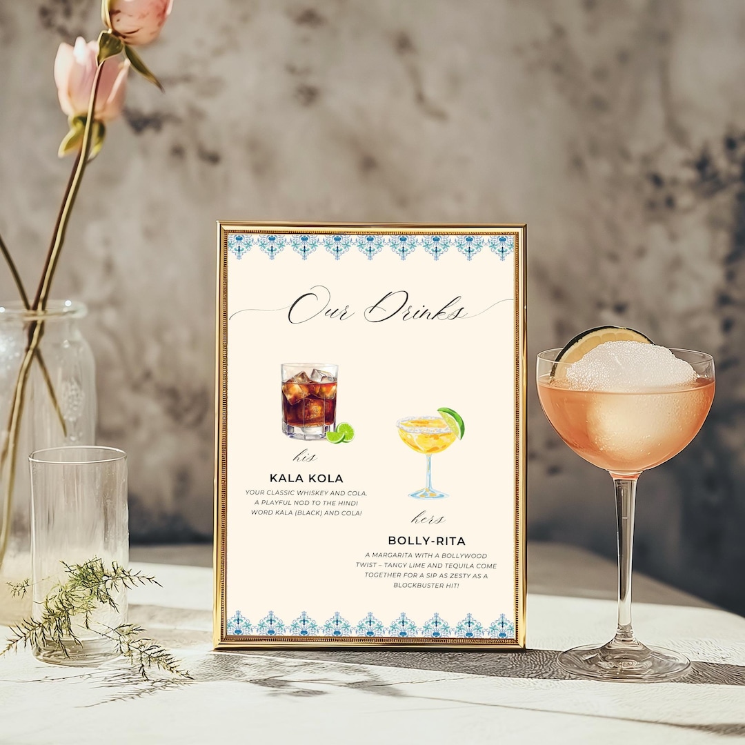 Custom Editable Drink Menu, Indian Wedding Signature Drink Sign, Peg ...