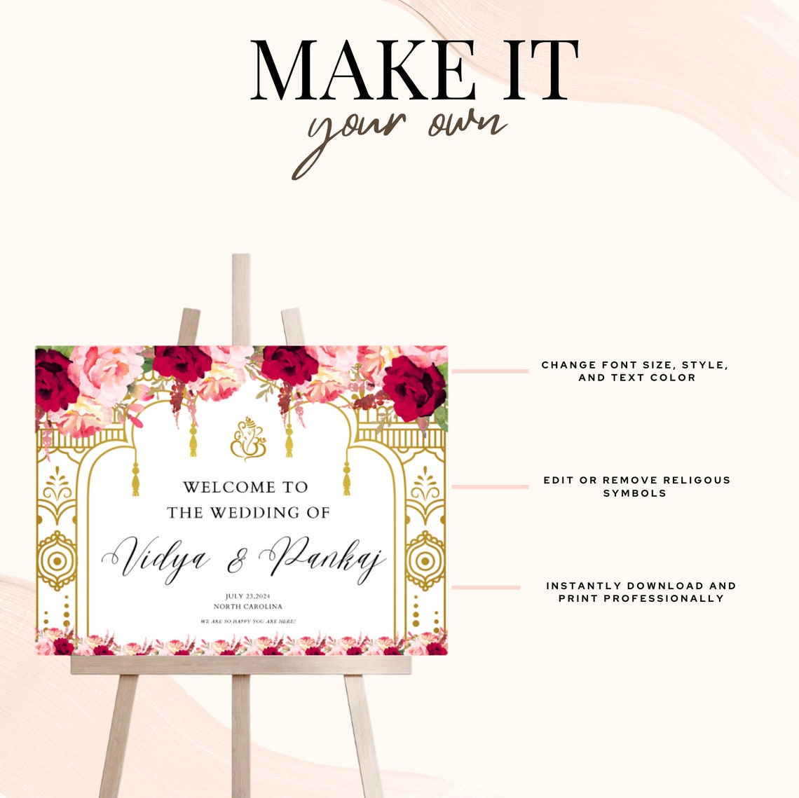 Indian Wedding Welcome Sign, Indian Wedding Decor, Hindu Wedding ...