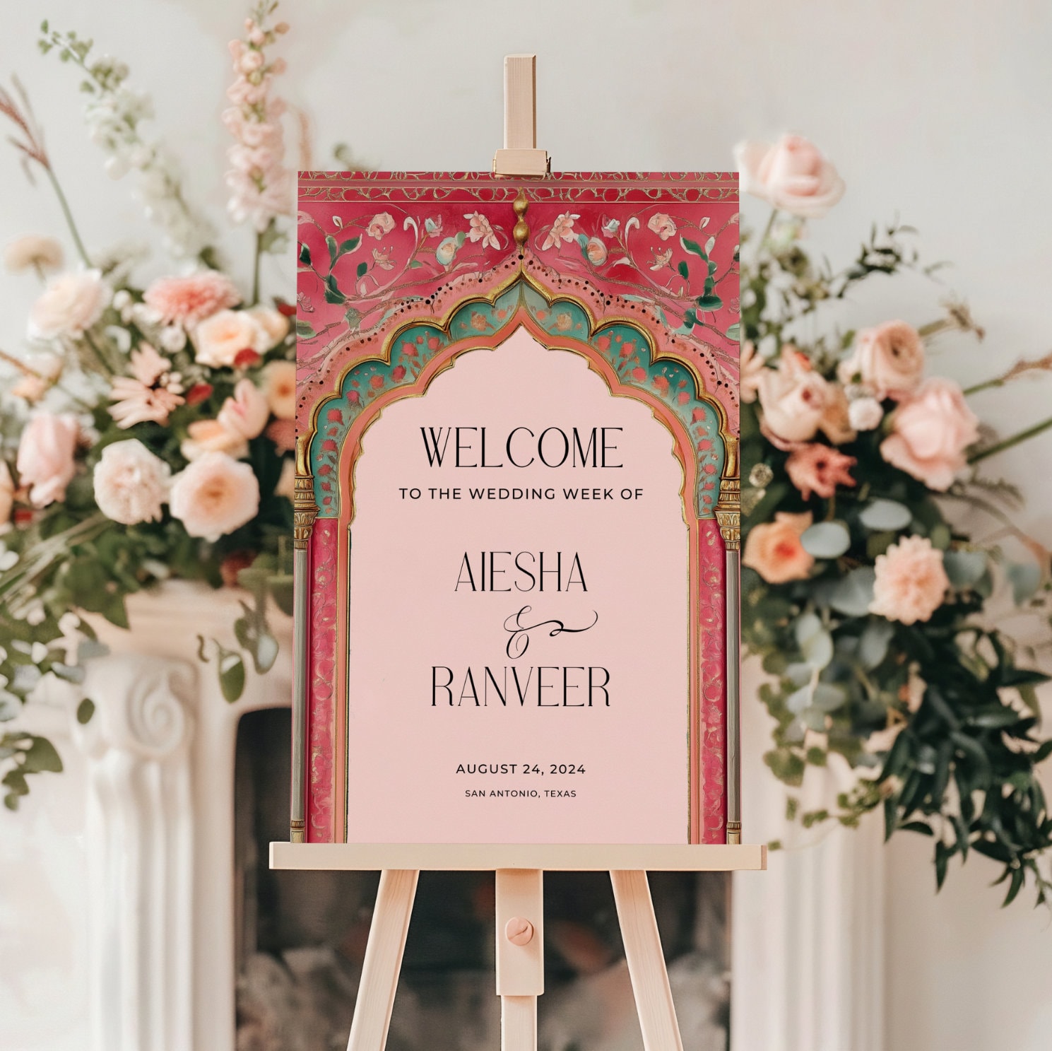 Indian Wedding Welcome Sign, Mendhi Sign Pink, Sangeet Wedding Signage ...