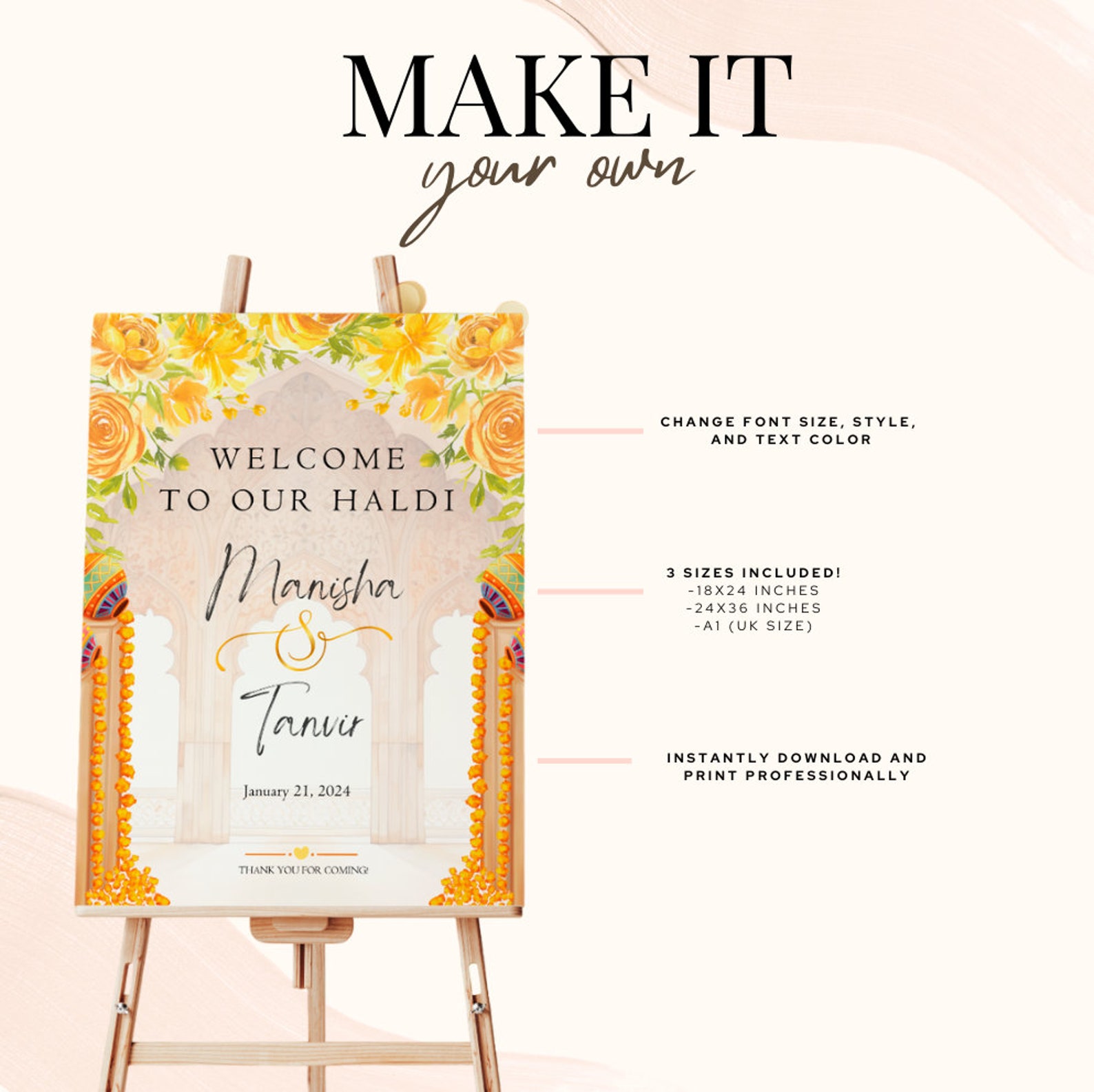 Indian Wedding Welcome Sign, Haldi Entrance Sign, Haldi Mehndi Decor ...