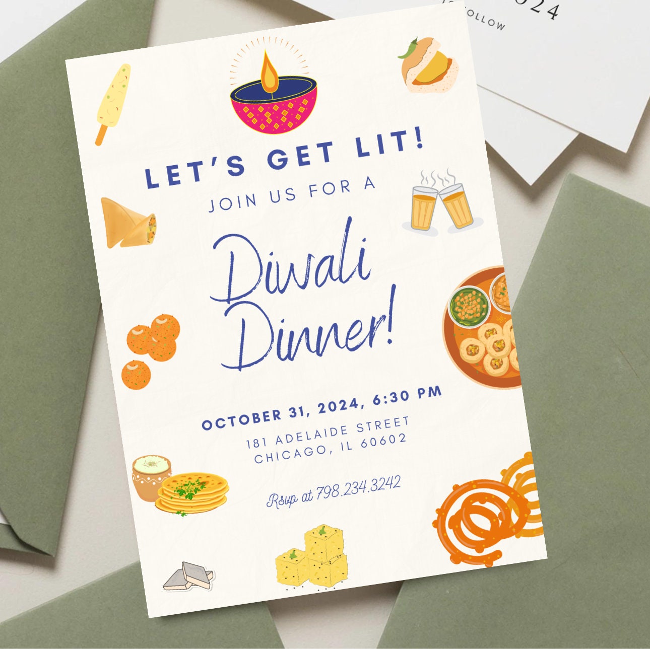 Diwali Party Invitation, Hindu Festival of Lights Digital Card, Modern ...