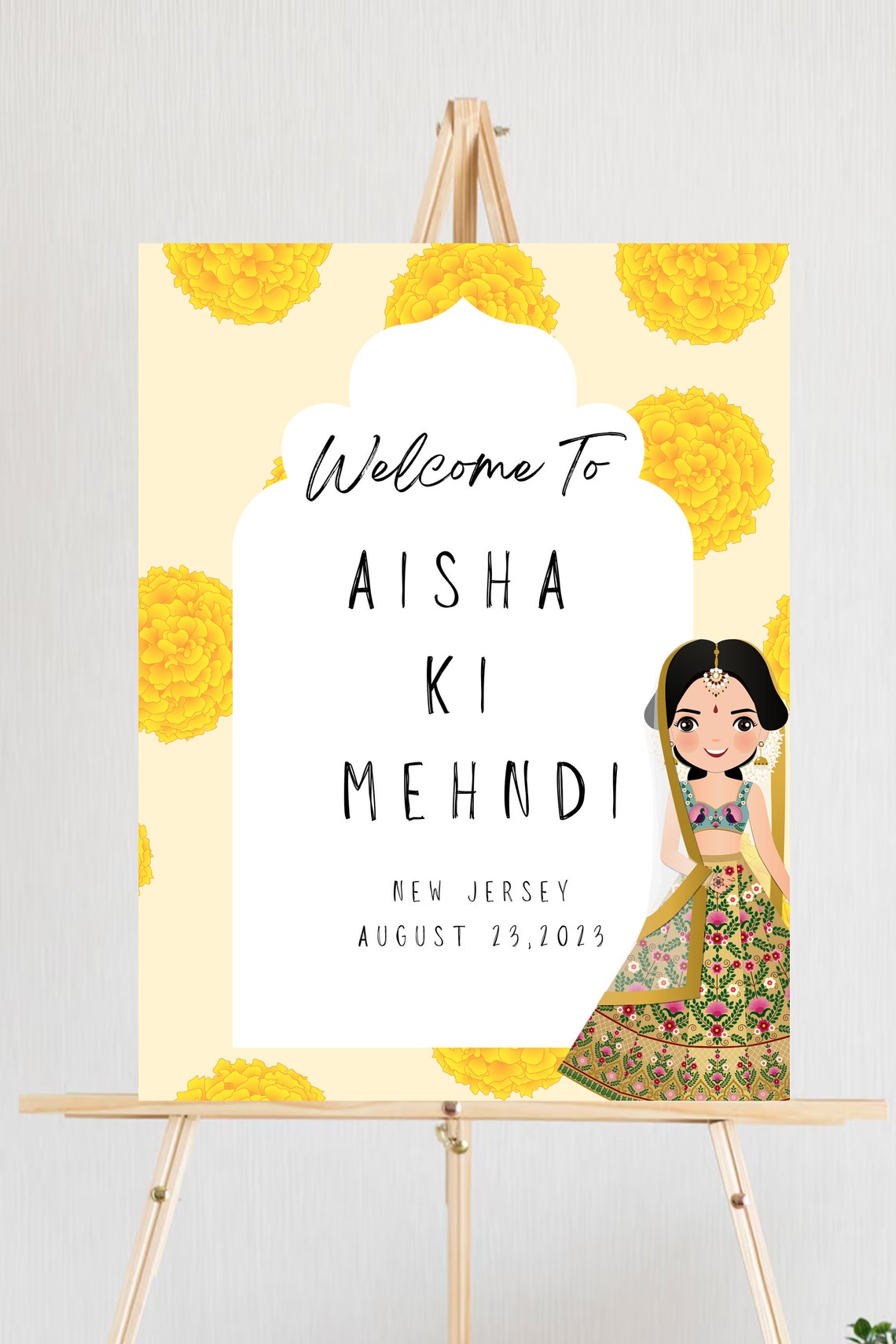 Mehndi Welcome Sign With Marigolds Mehndi Decor Sign Mehndi Poster for ...
