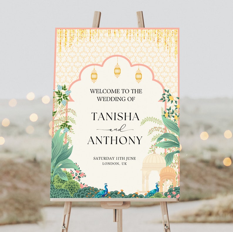 Royal Indian Wedding Welcome Sign, Wedding Entrance Signage for Hindu ...