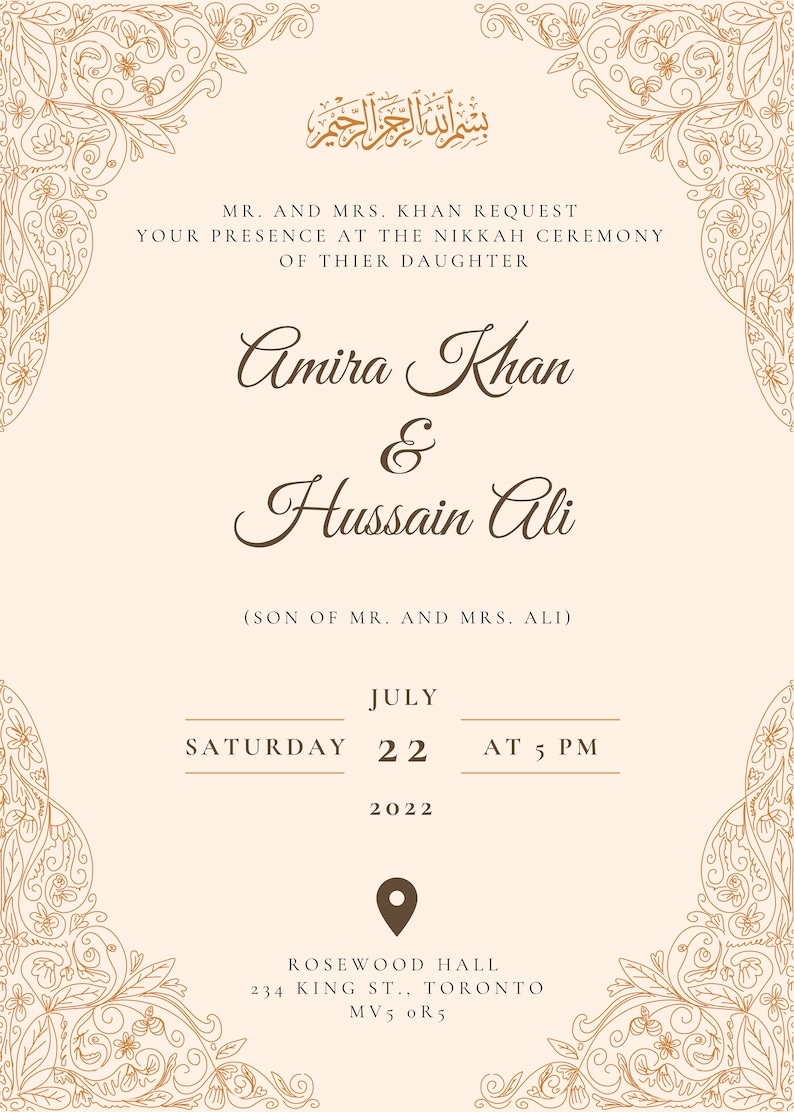 Digital Muslim Wedding Invitation Template, Electronic Walima Invite ...