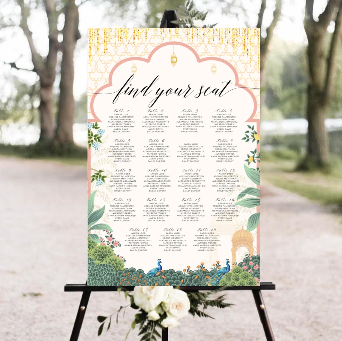 Large Downloadable Seating Chart for Indian Weddings, Editable Seating ...