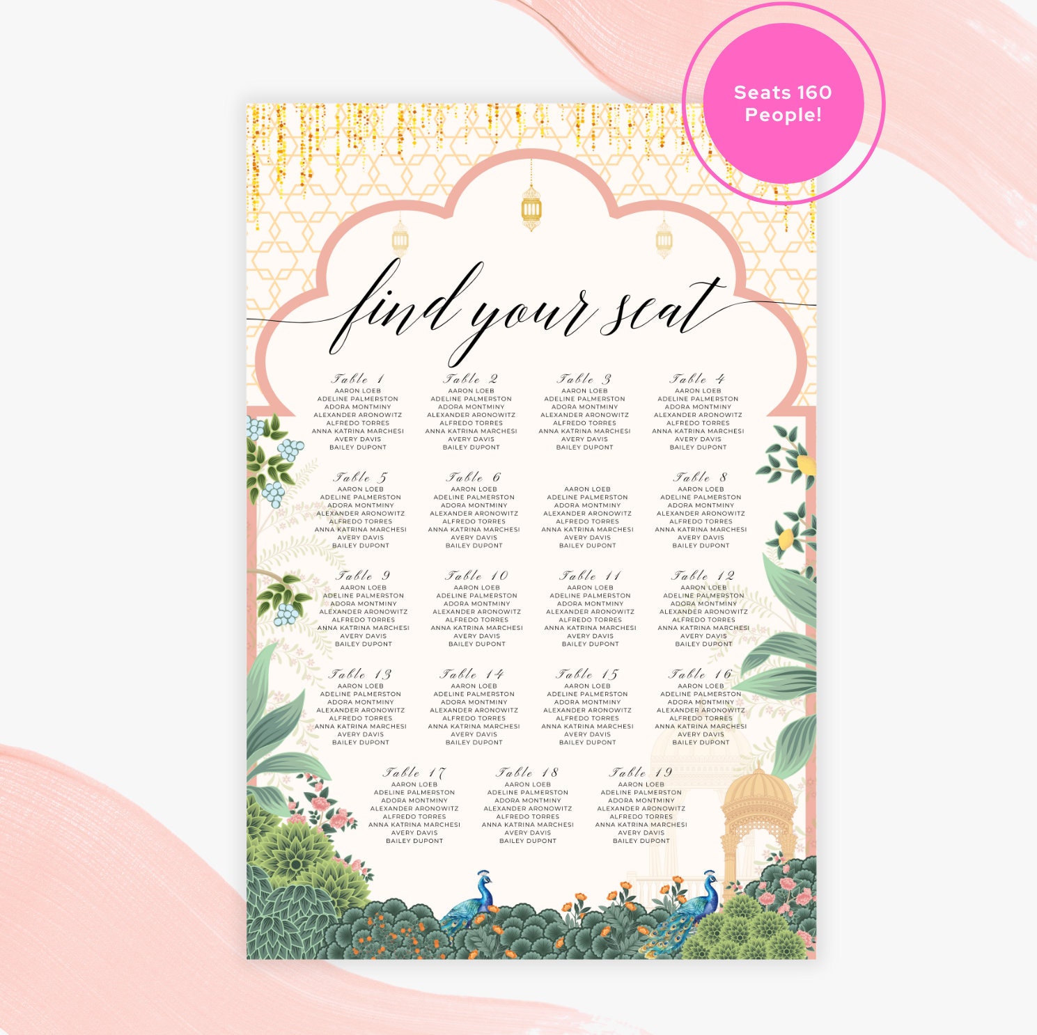 Large Downloadable Seating Chart for Indian Weddings, Editable Seating ...
