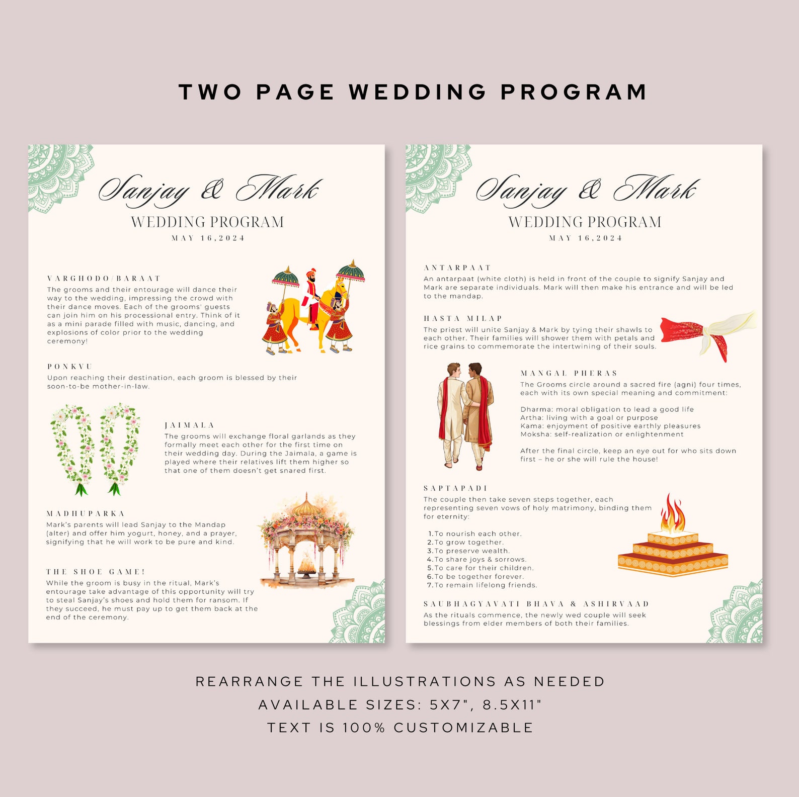 Custom Indian Wedding Program, Hindu Wedding Day Itinerary, Indian ...
