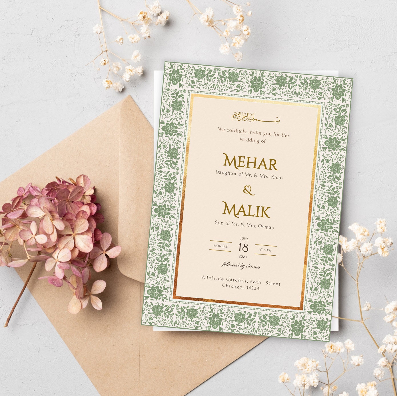 Digital Muslim Wedding Invitation Template, Electronic Walima Invite ...