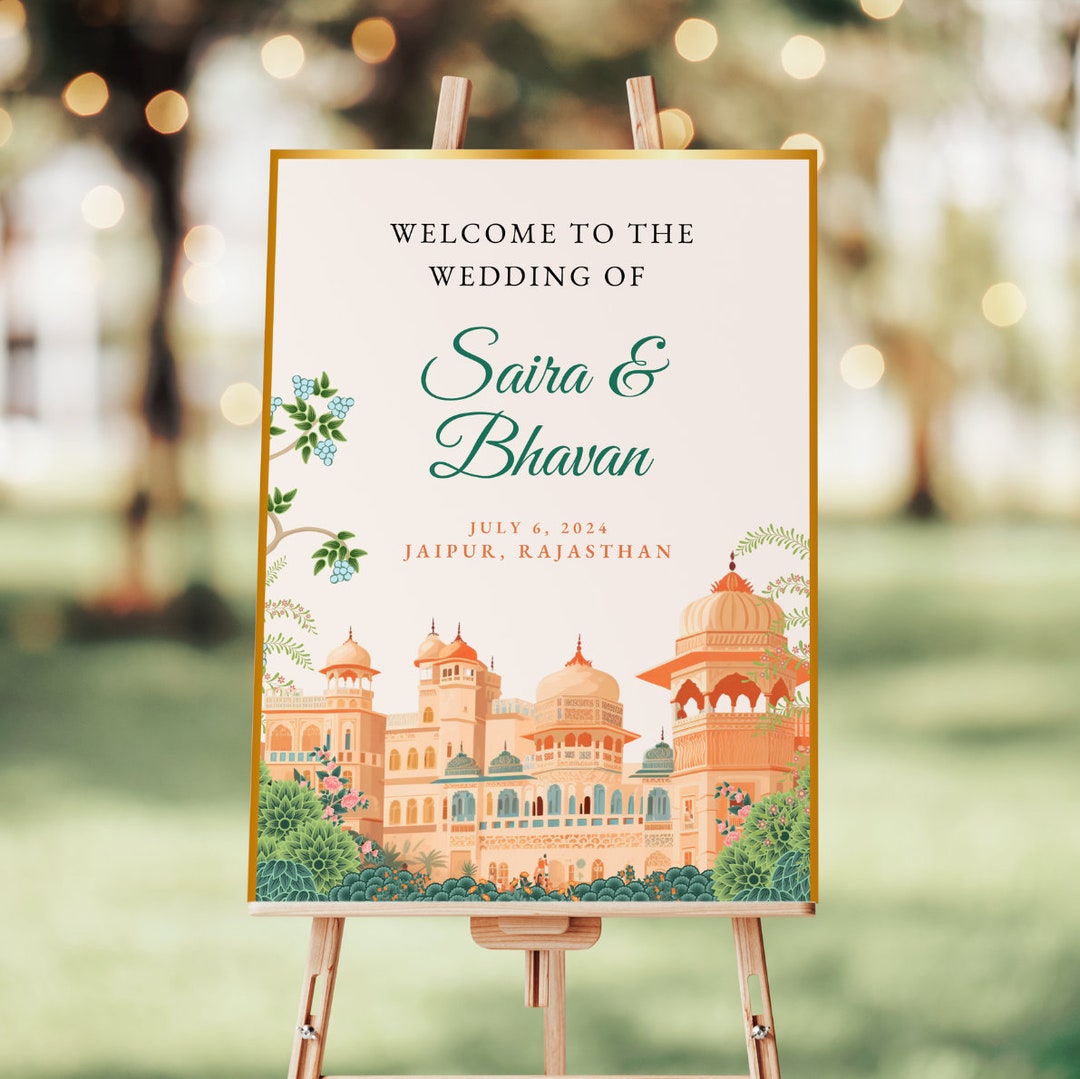 Indian Wedding Welcome Sign, Custom Signage, Jaipur Illustration ...