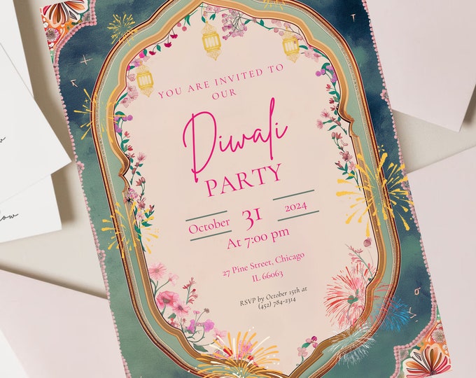 Diwali Party Invitation, Hindu Festival of Lights Digital Card, Modern ...