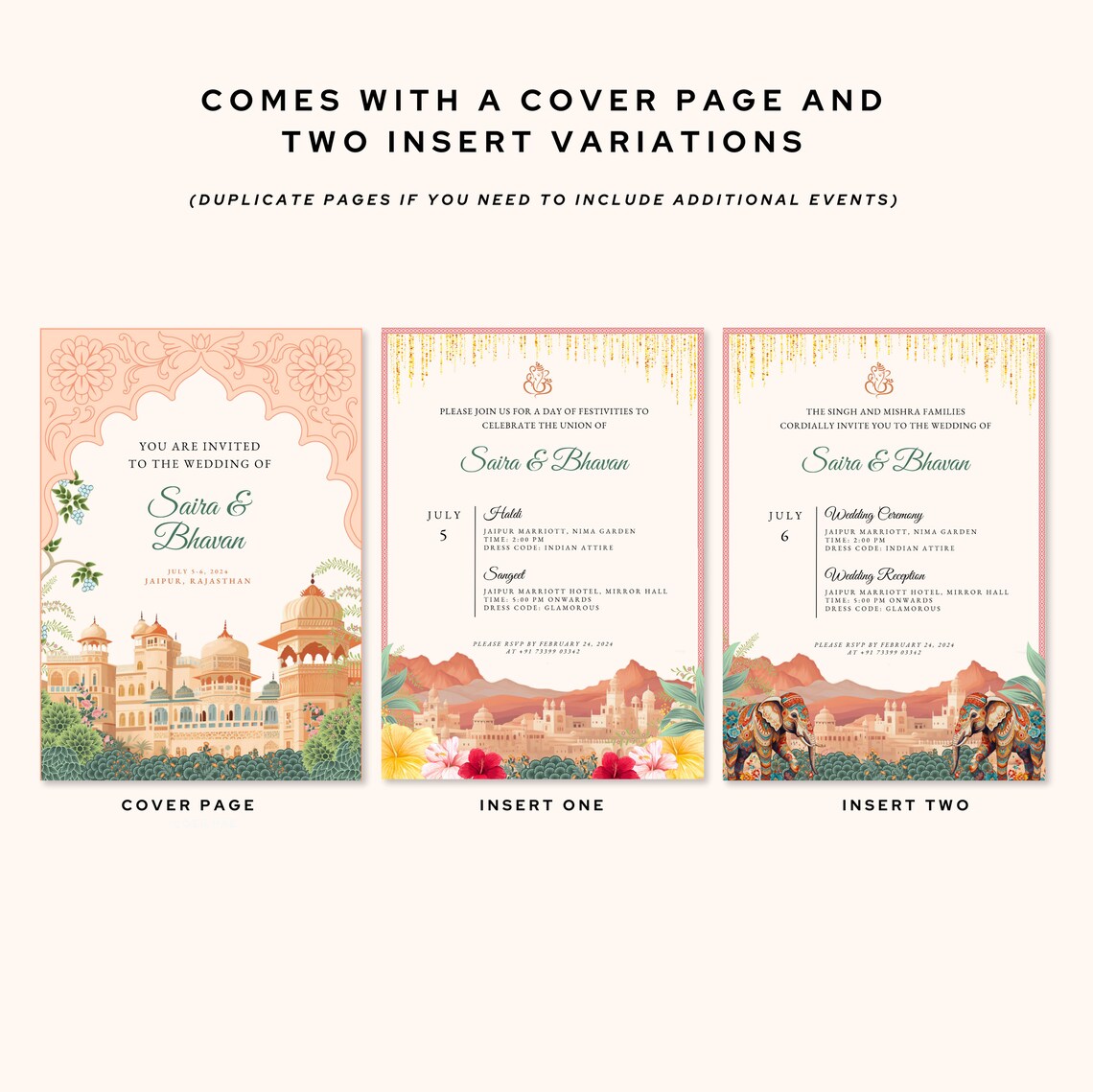 Indian Wedding Invitation, Hindu Wedding Invite Set, DIY Printable ...