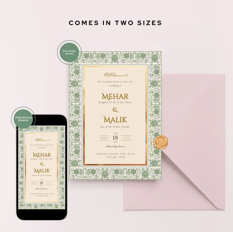 Digital Muslim Wedding Invitation Template, Electronic Walima Invite ...