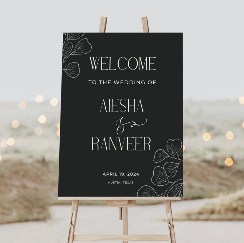 Modern Wedding Sign in Black, Wedding Entrance Sign, Reception Decor ...
