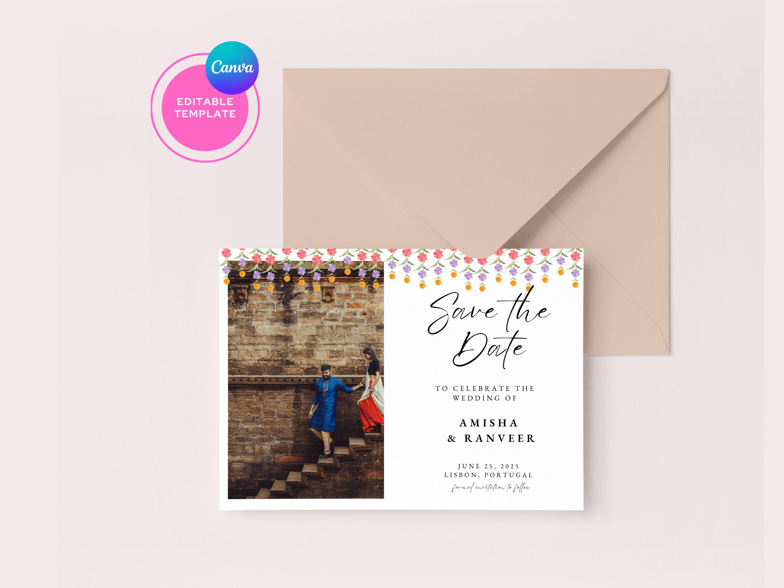 Save the Date Template With Photo, Indian Save the Date, Engagement ...