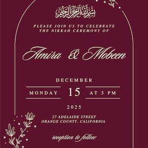 Custom Muslim Wedding Invitation Template, Digital Walima Invite ...