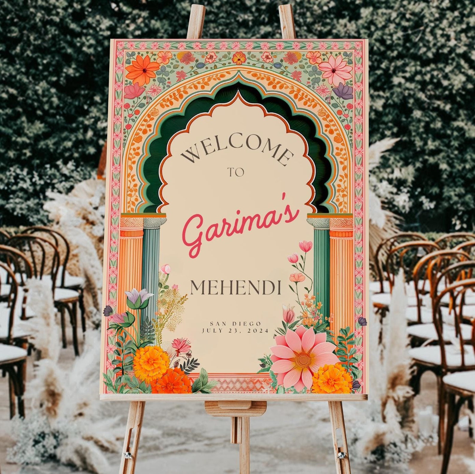 Mehendi Welcome Sign, Mehndi Wedding Decor Backdrop, Indian Wedding ...