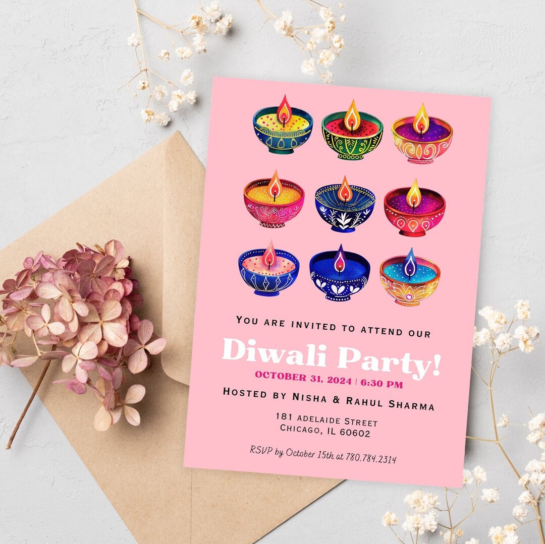 Diwali Party Invitation, Hindu Festival of Lights Digital Card, Modern ...