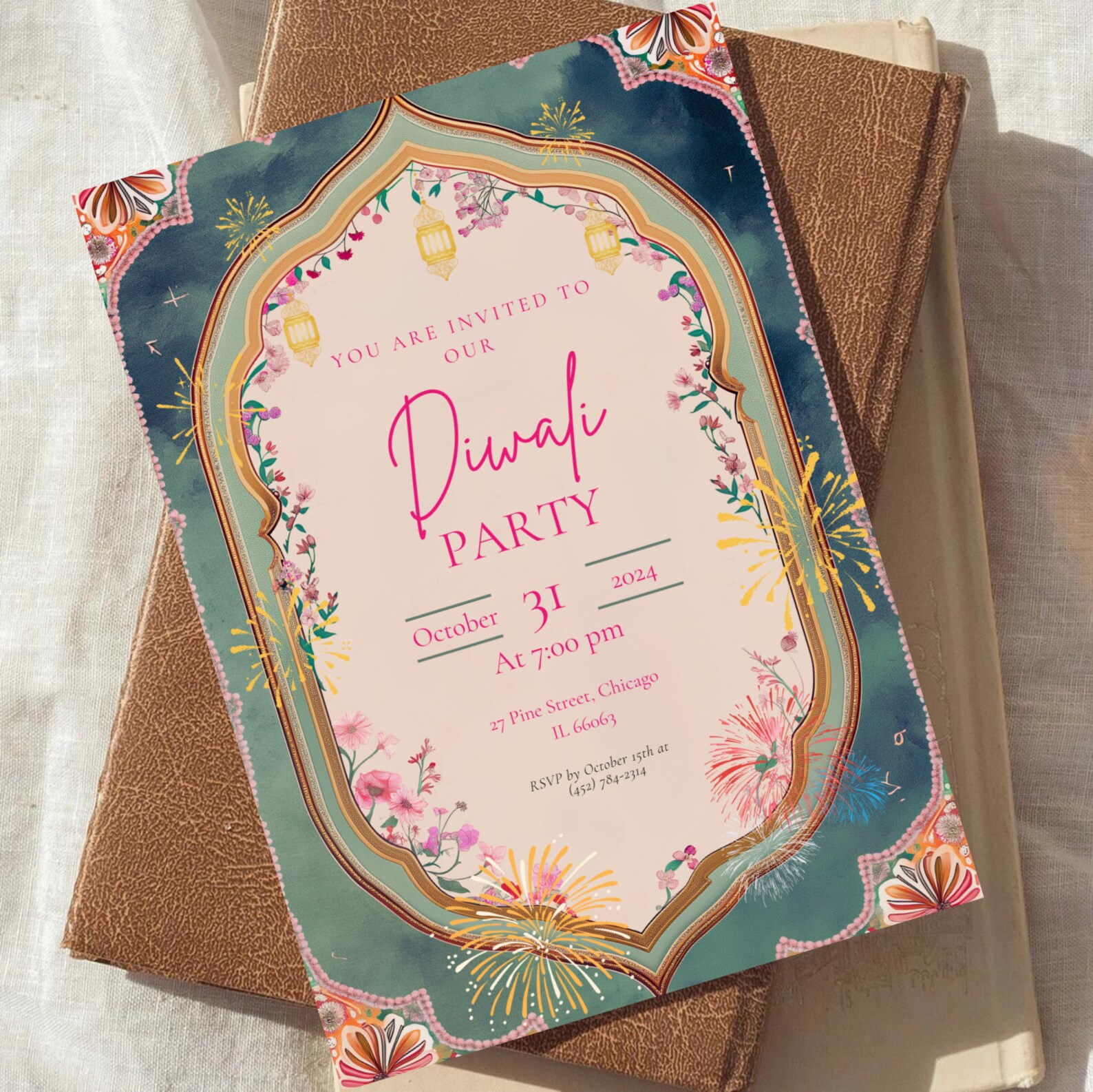 Diwali Party Invitation, Hindu Festival of Lights Digital Card, Modern ...