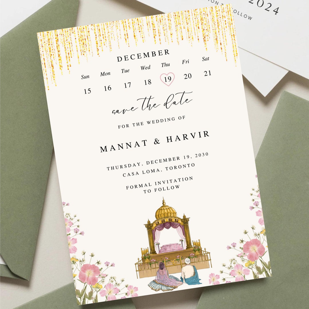 Sikh Wedding Invitation Bundle Instant Download, Indian Save the Dates ...