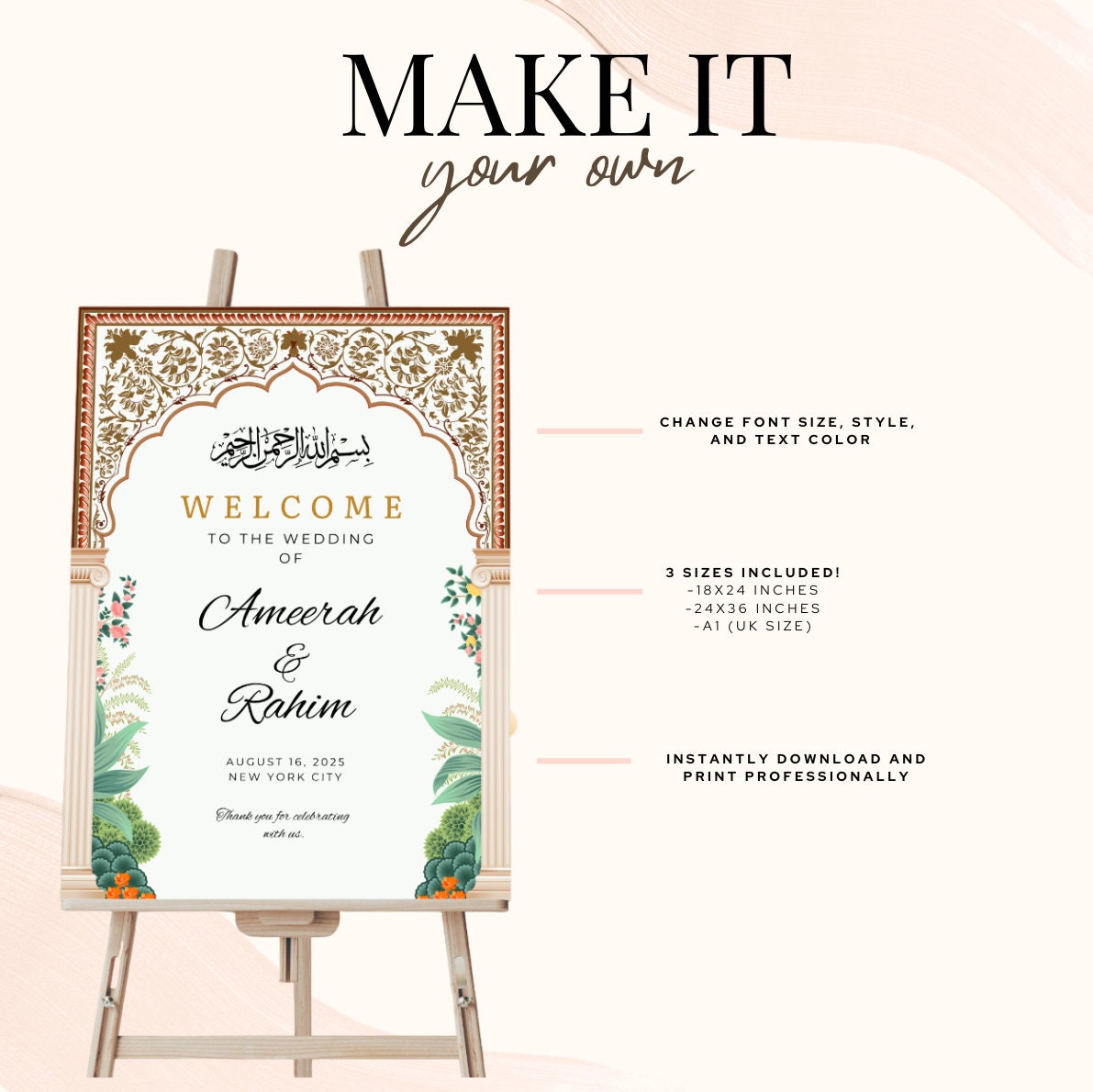 Nikkah Welcome Sign, Islamic Wedding Welcome Board, Personalized ...