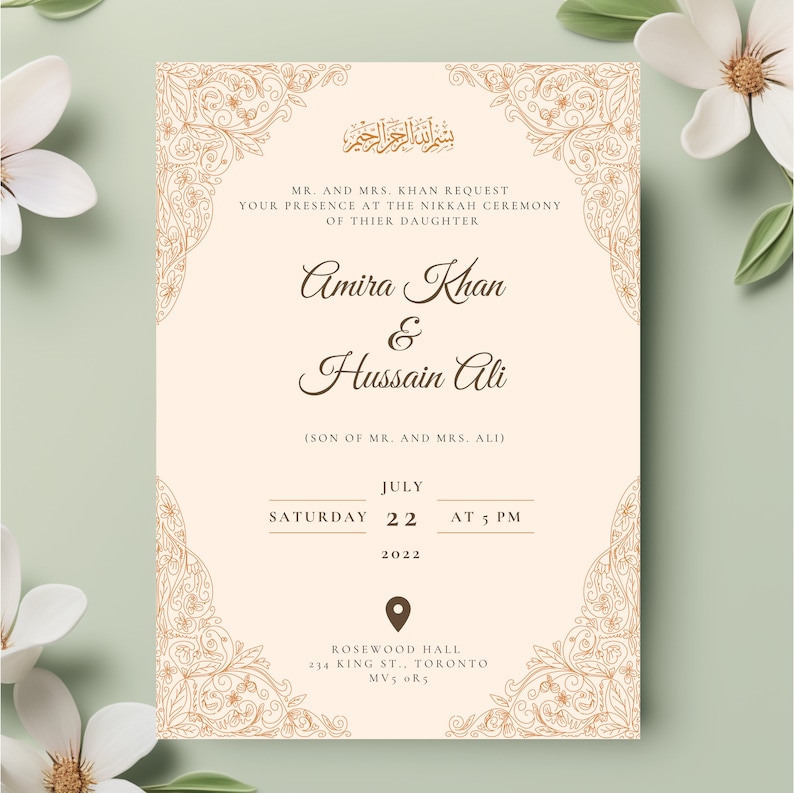 Digital Muslim Wedding Invitation Template, Electronic Walima Invite ...