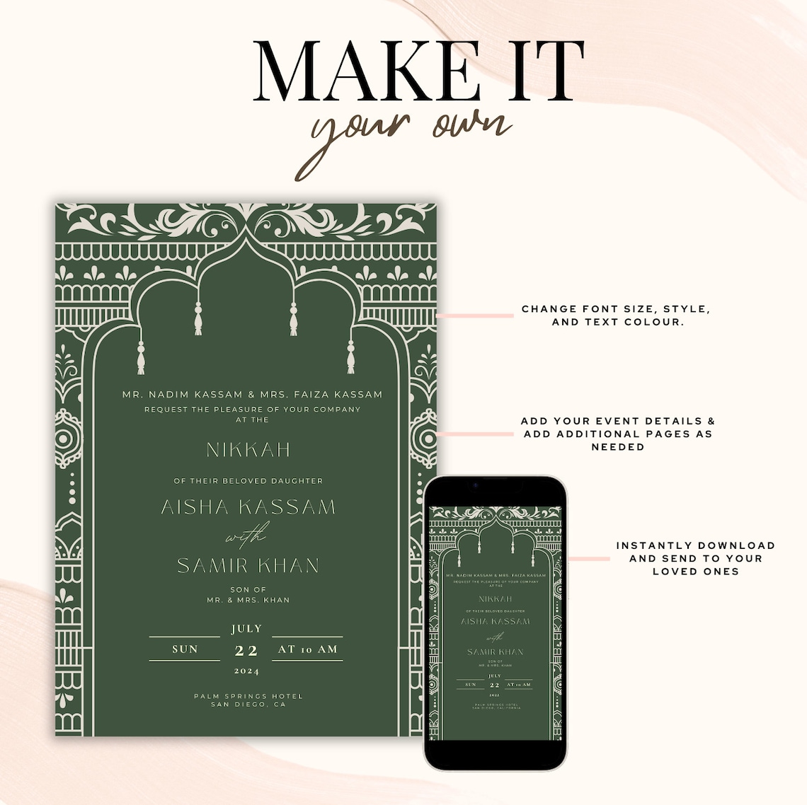 Digital Muslim Wedding Invitation Template, Electronic Walima Invite ...