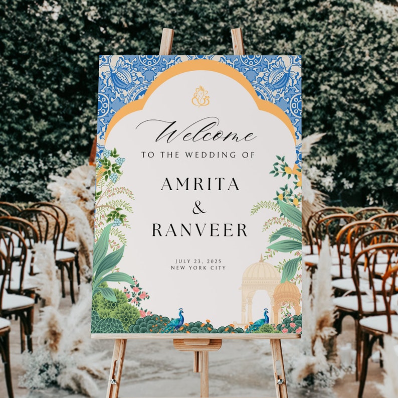 Royal Pichwai Wedding Welcome Sign, Indian Welcome Sign for Hindu ...