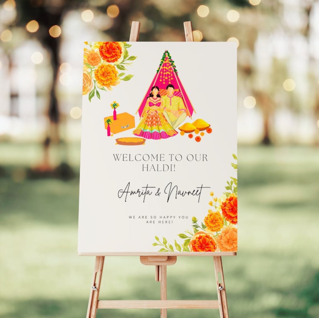 Haldi and Mehndi Welcome Sign, Custom Haldi Signage, Mehendi Decor ...