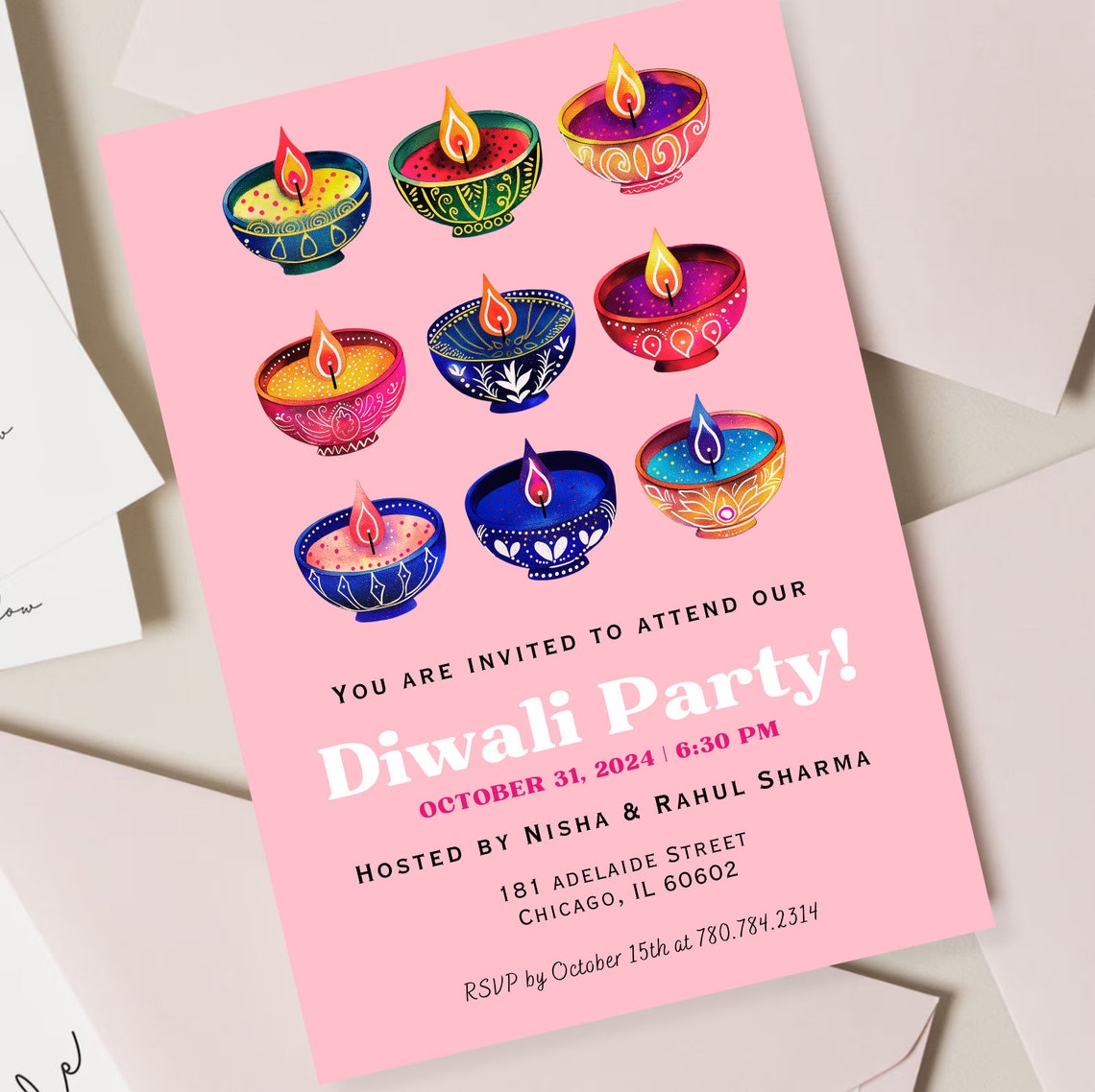 Diwali Party Invitation, Hindu Festival of Lights Digital Card, Modern ...