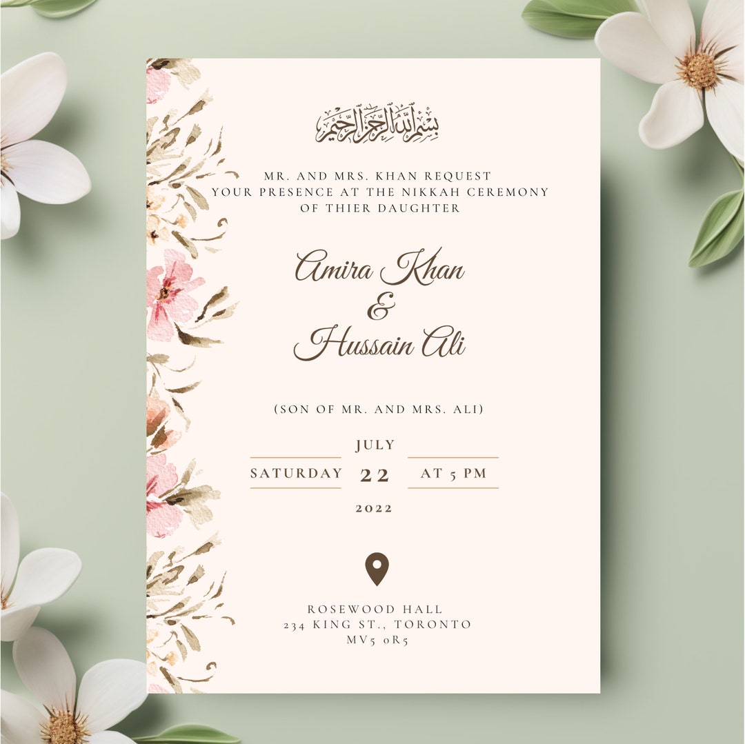 Digital Muslim Wedding Invitation Template, Electronic Walima Invite ...