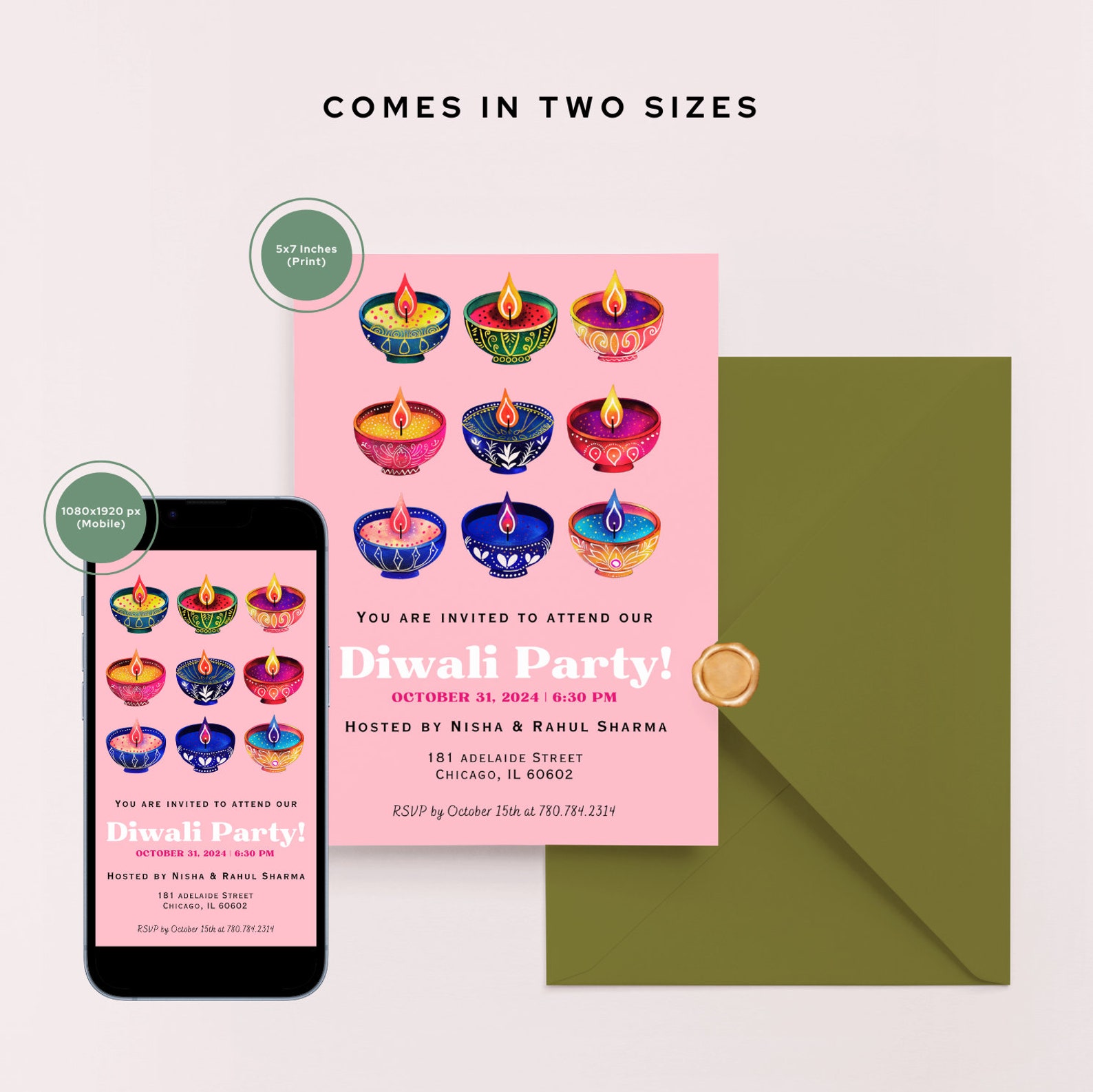 Diwali Party Invitation, Hindu Festival of Lights Digital Card, Modern ...