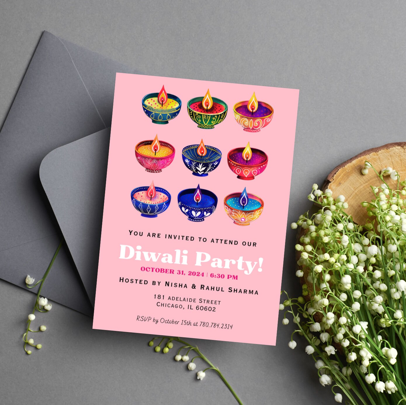 Diwali Party Invitation, Hindu Festival of Lights Digital Card, Modern ...