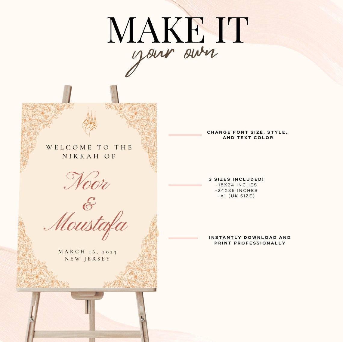 Nikkah Welcome Sign, Islamic Wedding Board, Personalized Walimah ...
