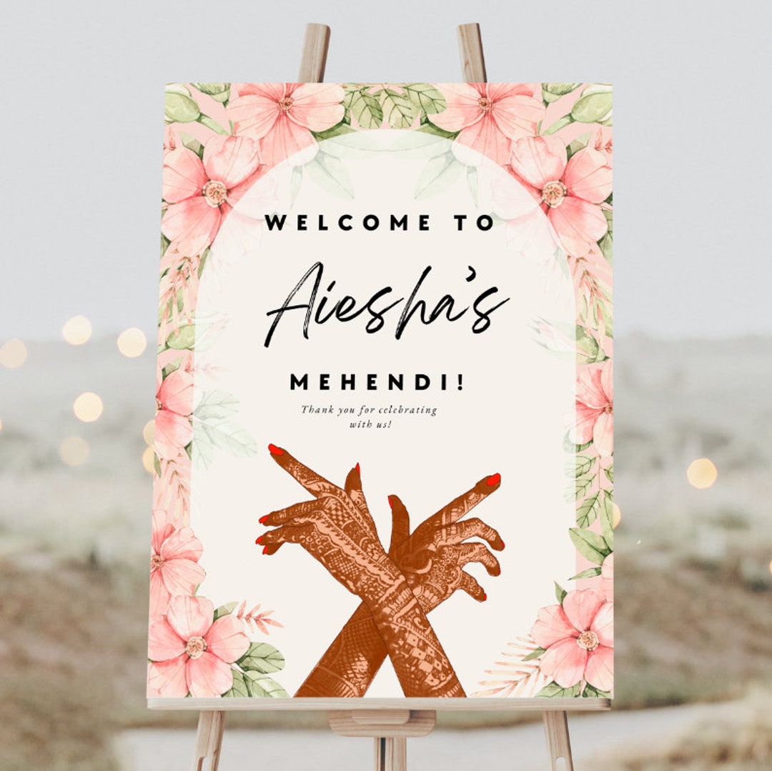 Mehendi Welcome Sign, Henna Ceremony, Mehndi Poster Henna Hands, Mehndi ...