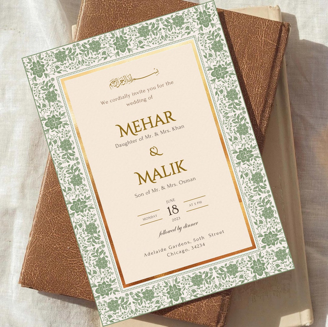 Digital Muslim Wedding Invitation Template, Electronic Walima Invite ...