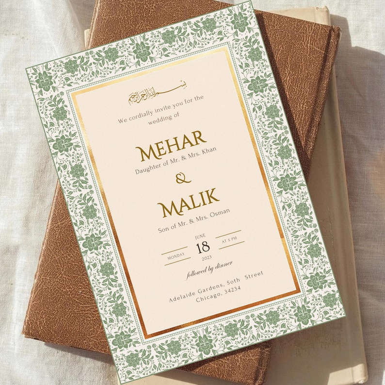 Digital Muslim Wedding Invitation Template, Electronic Walima Invite ...